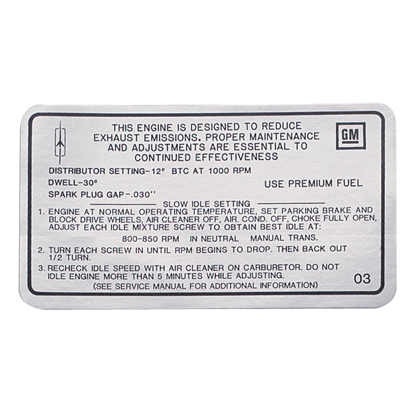 1964-72 Cutlass 442 Emissions Decal