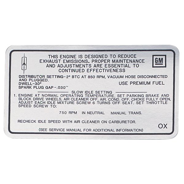 1964-72 Cutlass 442 Emissions Decal