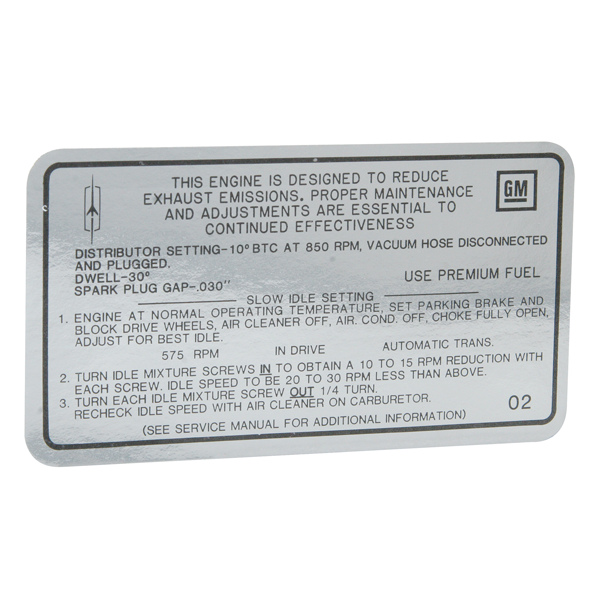 1964-72 Cutlass 442 Emissions Decal