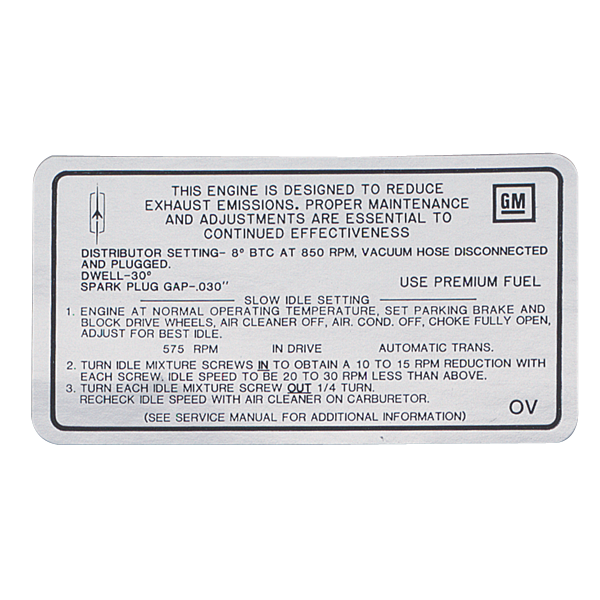 1964-72 Cutlass 442 Emissions Decal