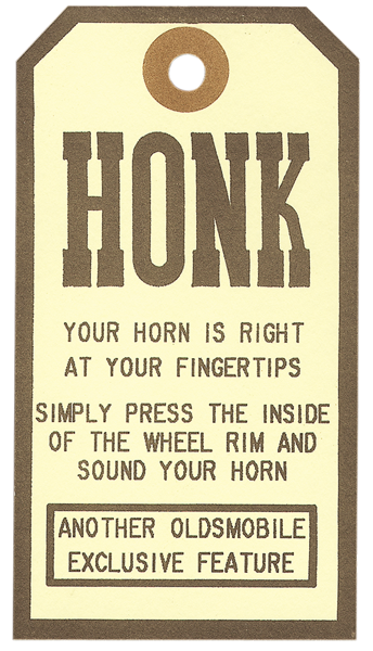 1964-72 Cutlass 442 Horn Operation Tag