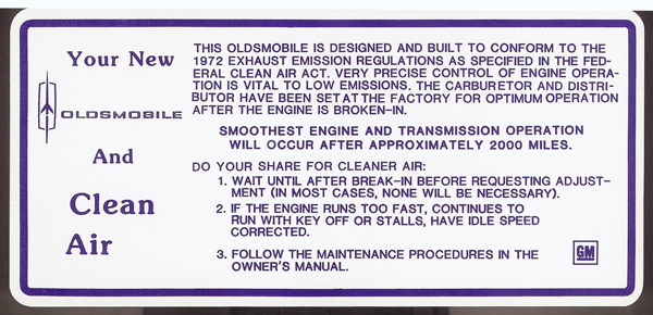 1964-72 Cutlass 442 Sunvisor Label