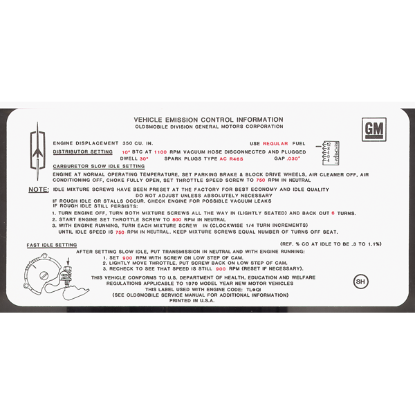 1964-72 Cutlass 442 Emissions Decal