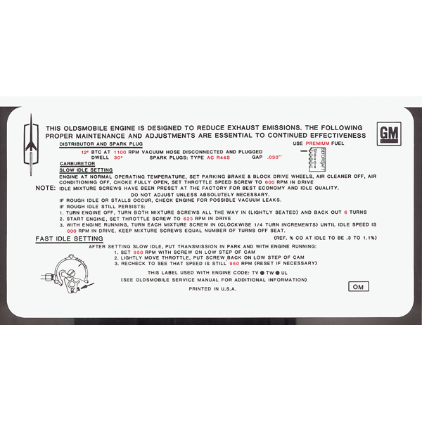 1964-72 Cutlass 442 Emissions Decal