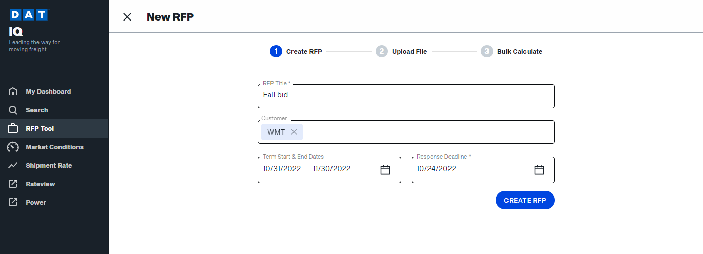 Using the RFP tool to complete a bid | DAT IQ Help Center