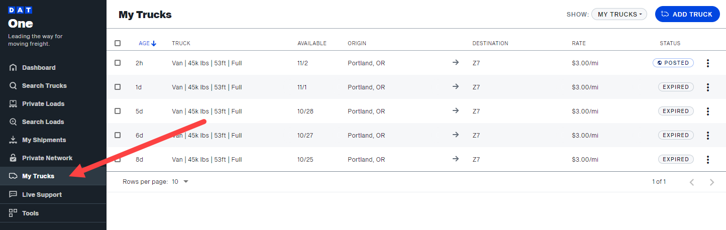 Create a search from your posting | Welcome to DAT One Help Center
