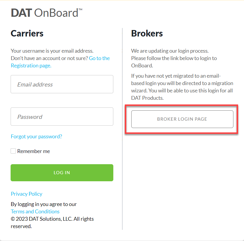 Accessing the DAT OnBoard™ website as a broker | DAT OnBoard Help Center