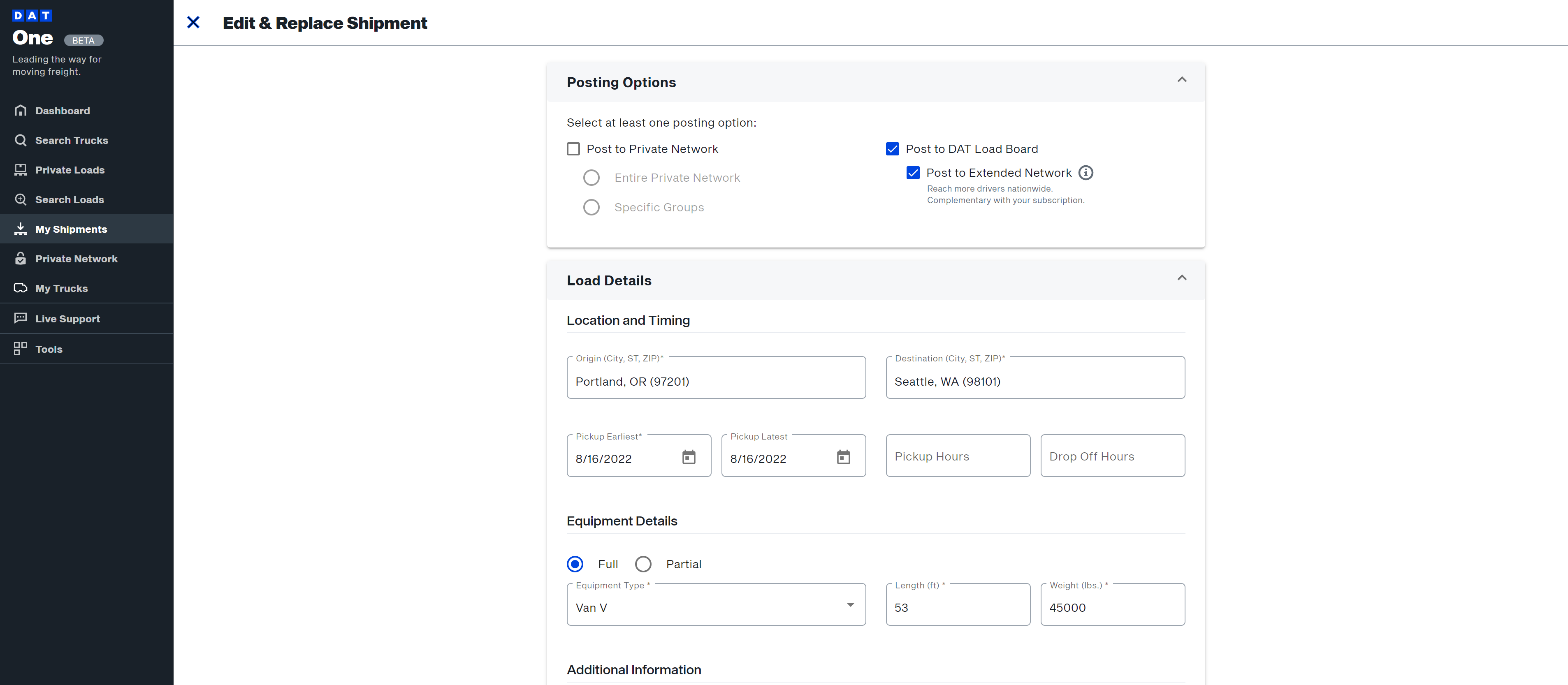 Edit and replace load postings | Welcome to DAT One Help Center