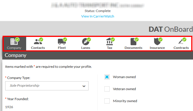 Viewing a carrier's DAT OnBoard™ profile | DAT OnBoard Help Center