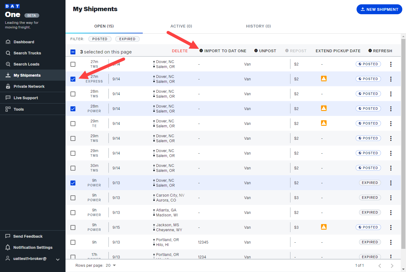 Import postings from legacy DAT load boards | Welcome to DAT One Help ...