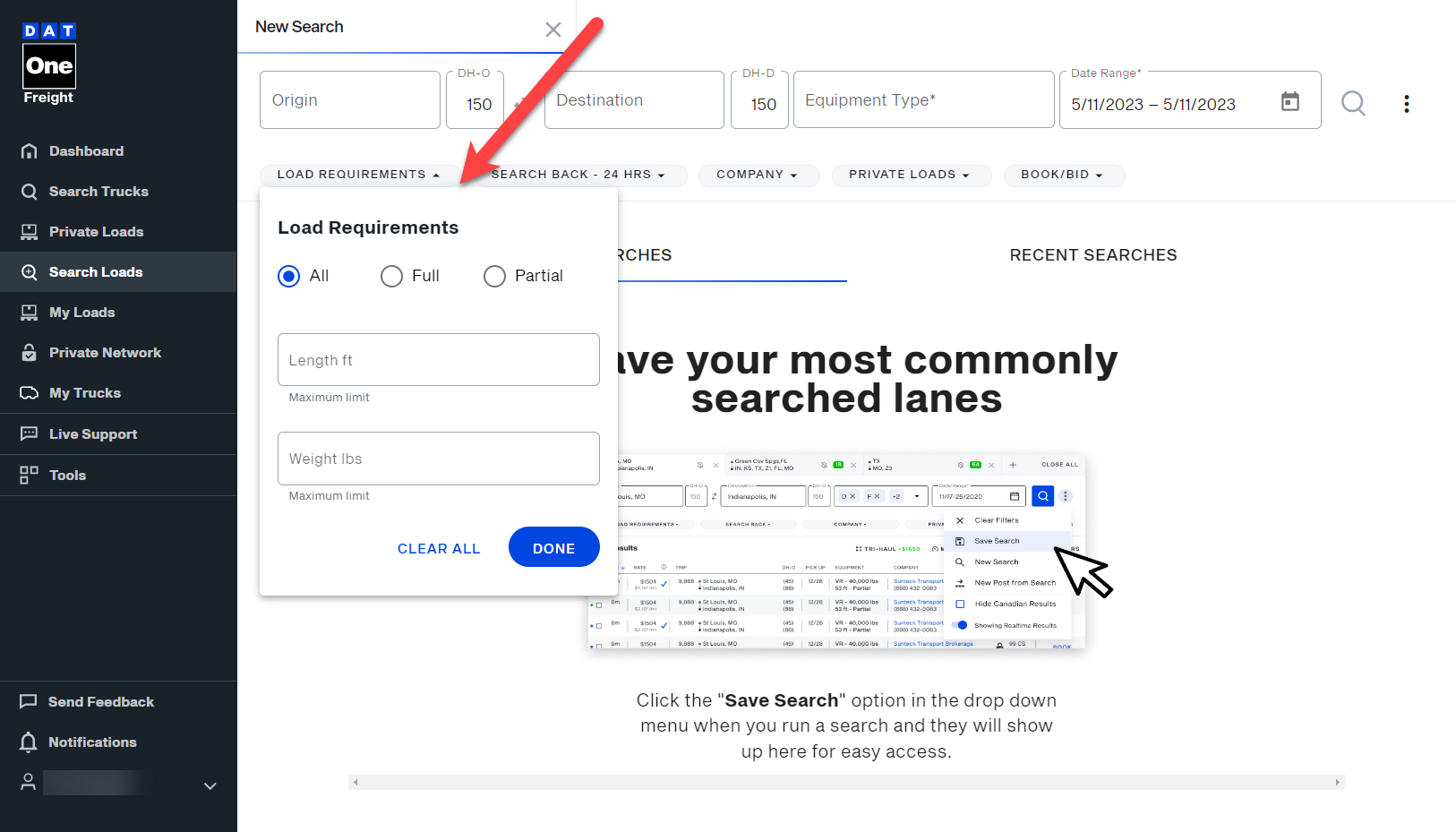 How to search for loads | Welcome to DAT One Help Center