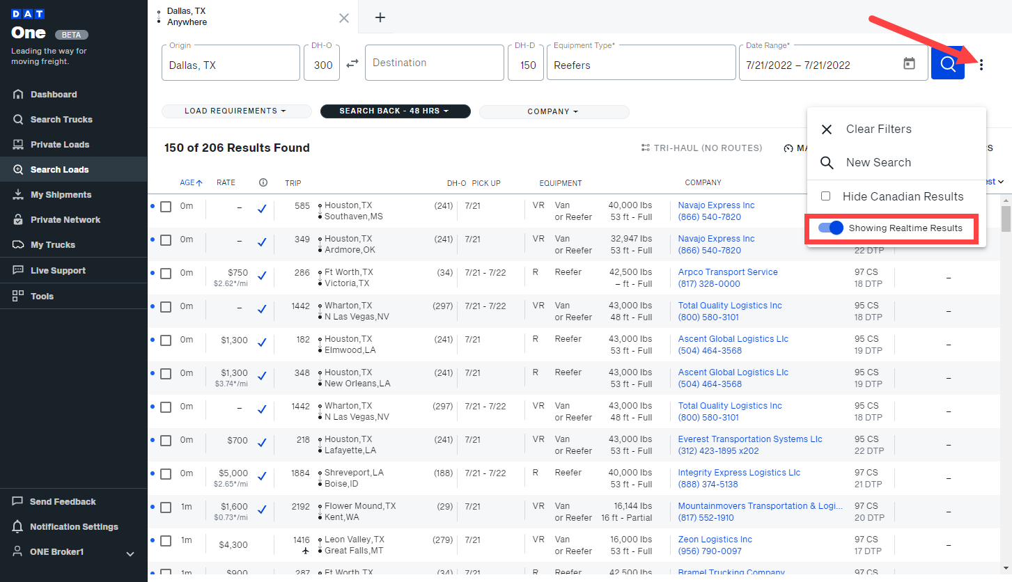 Enable/disable realtime results (alarms) | Welcome to DAT One Help Center