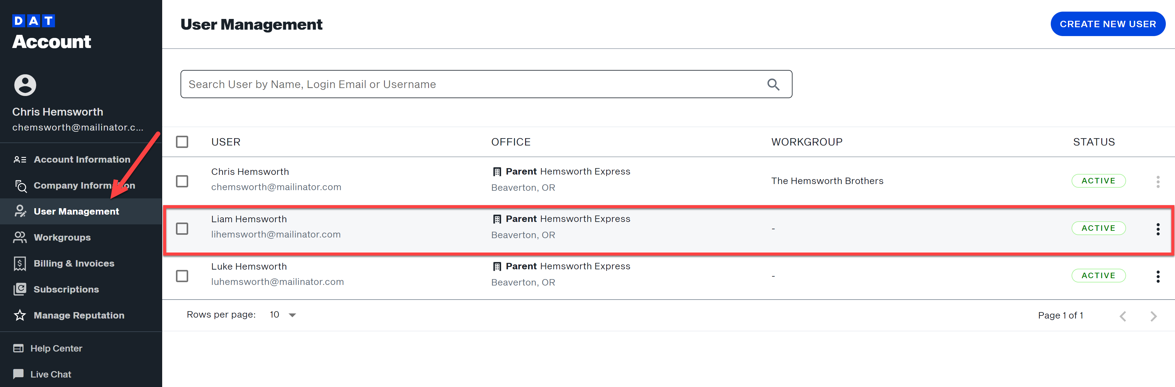 Send a password reset to a user | Welcome to DAT One Help Center