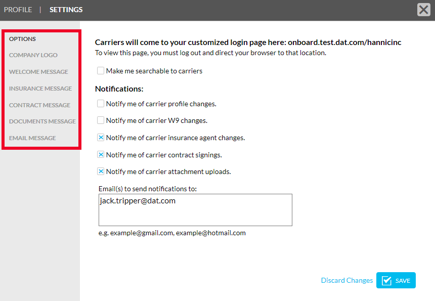 Configuring settings & email notifications as a broker | DAT OnBoard ...