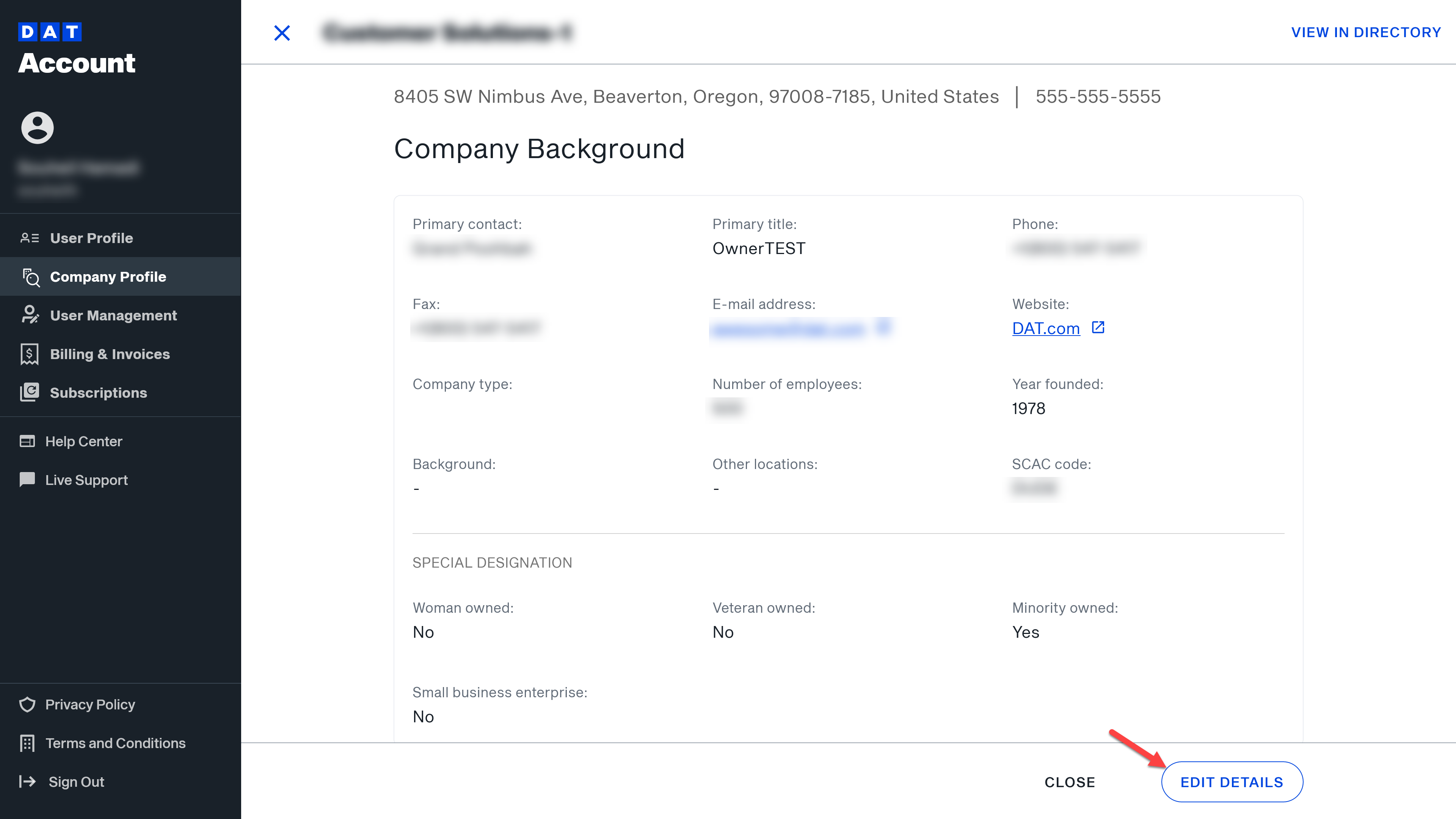Update your company profile | Welcome to DAT One Help Center