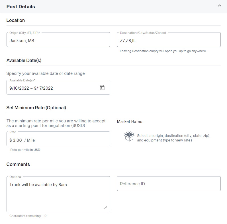 Post your truck | Welcome to DAT One Help Center