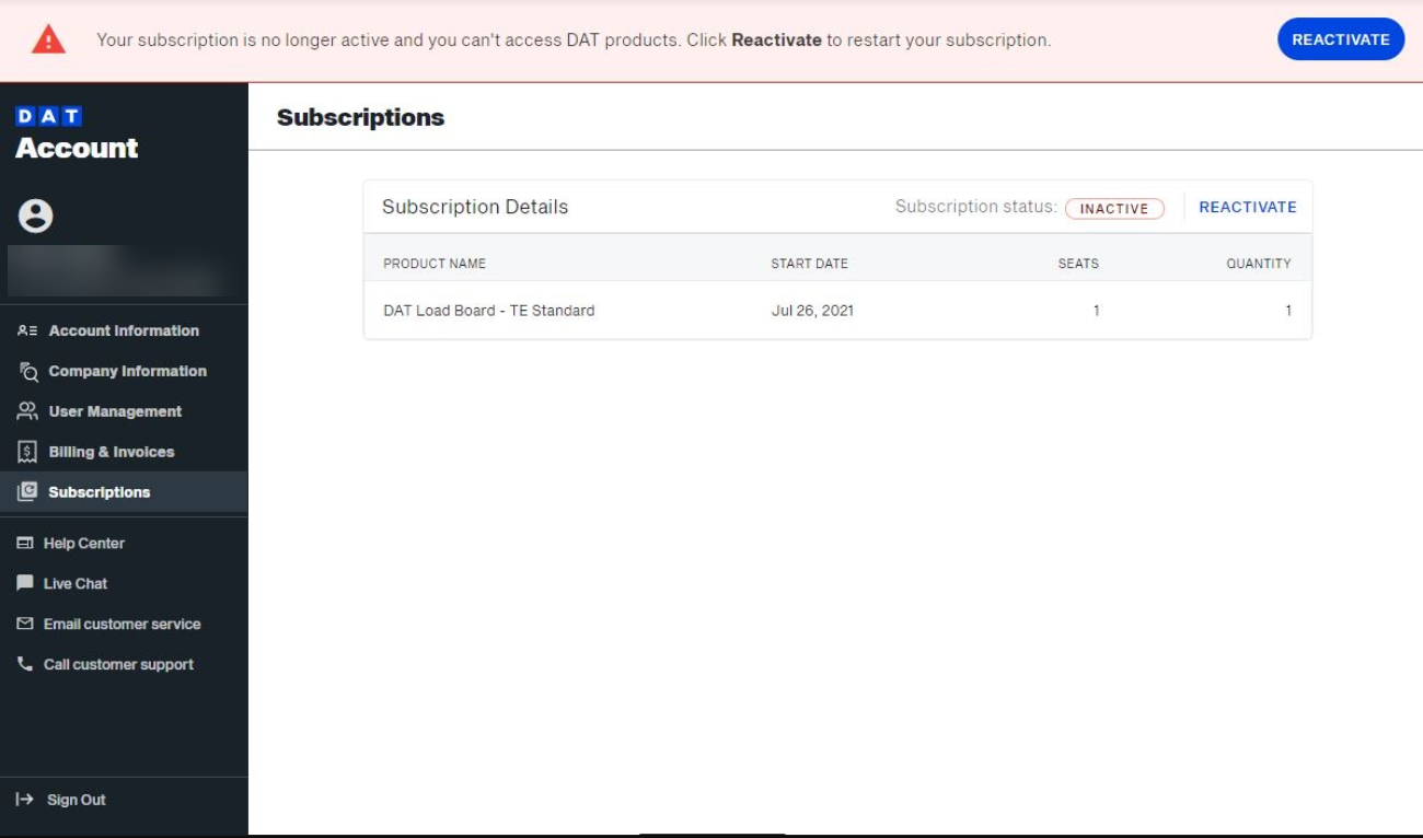 Reactivate / restart my DAT service or account | Welcome to DAT One ...