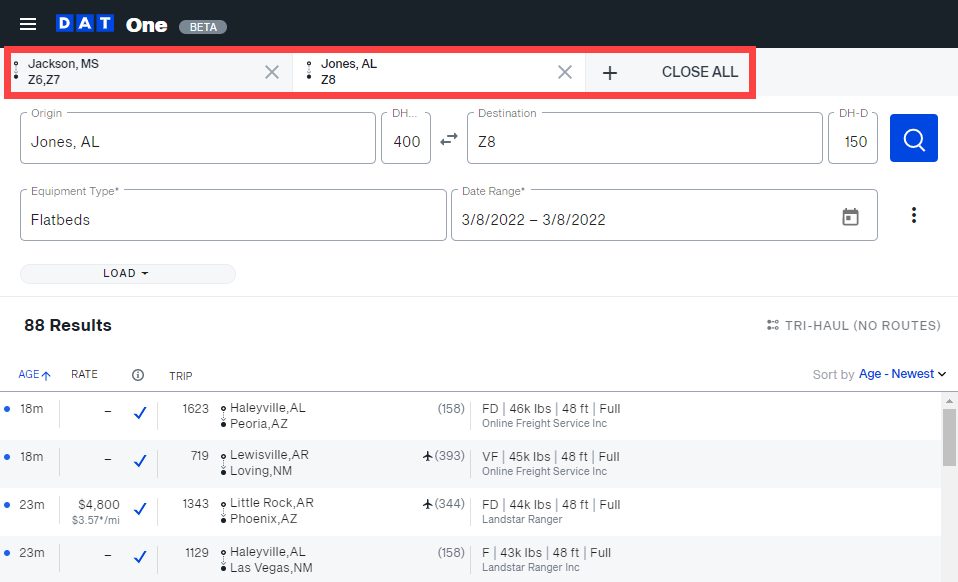 Multiple searches at the same time | Welcome to DAT One Help Center