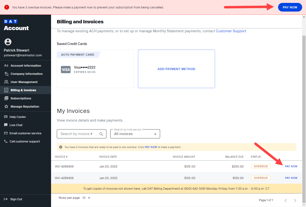 Pay for my service | Welcome to DAT One Help Center