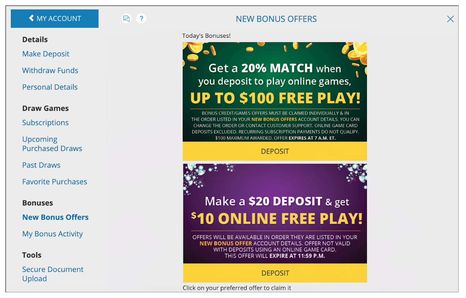 Locating New Bonus Offers in My Account | Michigan Lottery FAQ