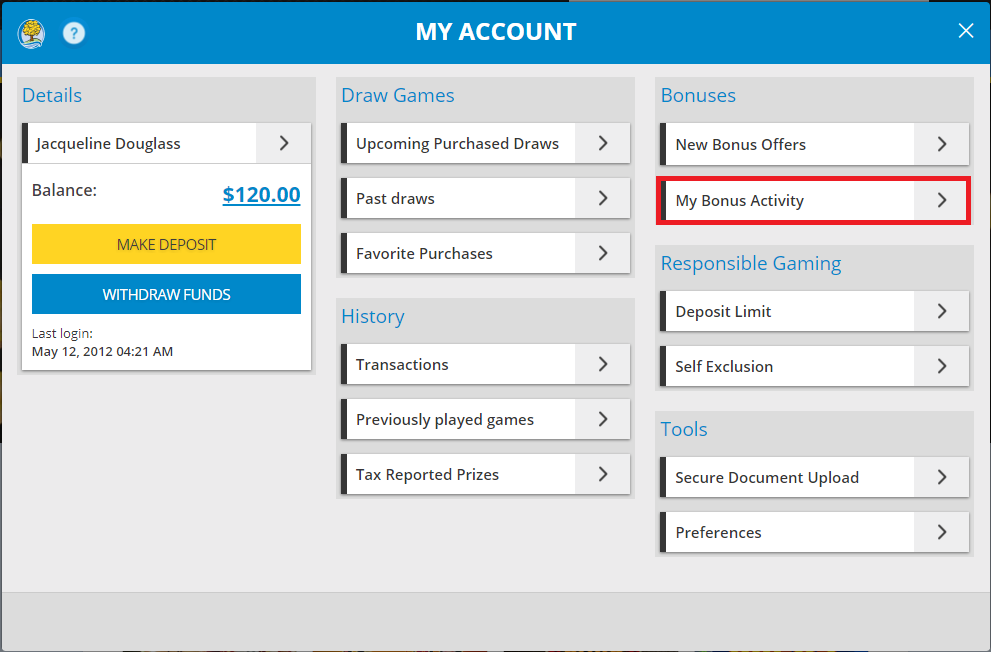 Locating My Bonus Activity in My Account | Michigan Lottery FAQ