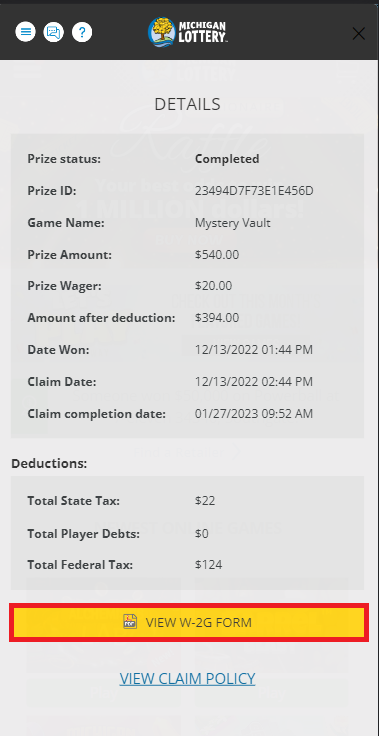 How Do I Print a W-2G Form for an Online Prize? | Michigan Lottery FAQ