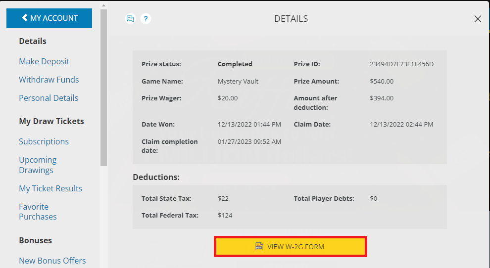 How Do I Print a W-2G Form for an Online Prize? | Michigan Lottery FAQ