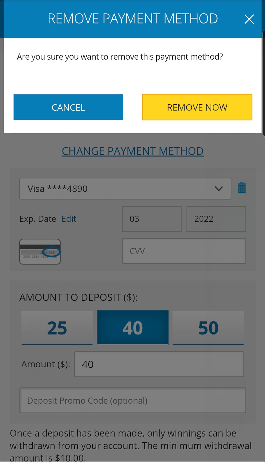 Removing Payment Methods | Michigan Lottery FAQ