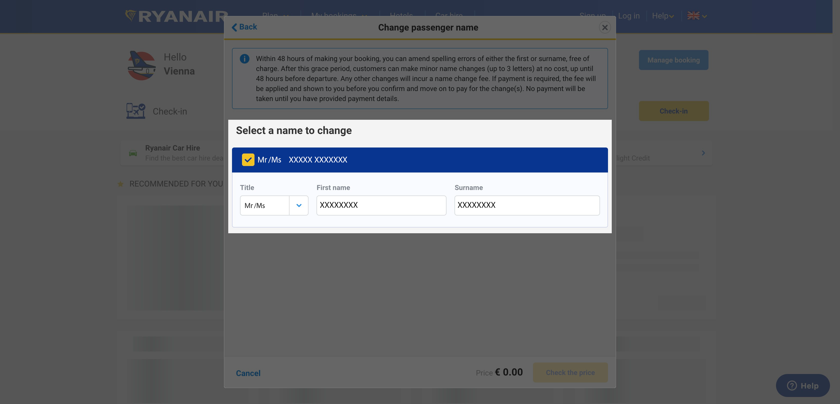 Name correction | Ryanair information