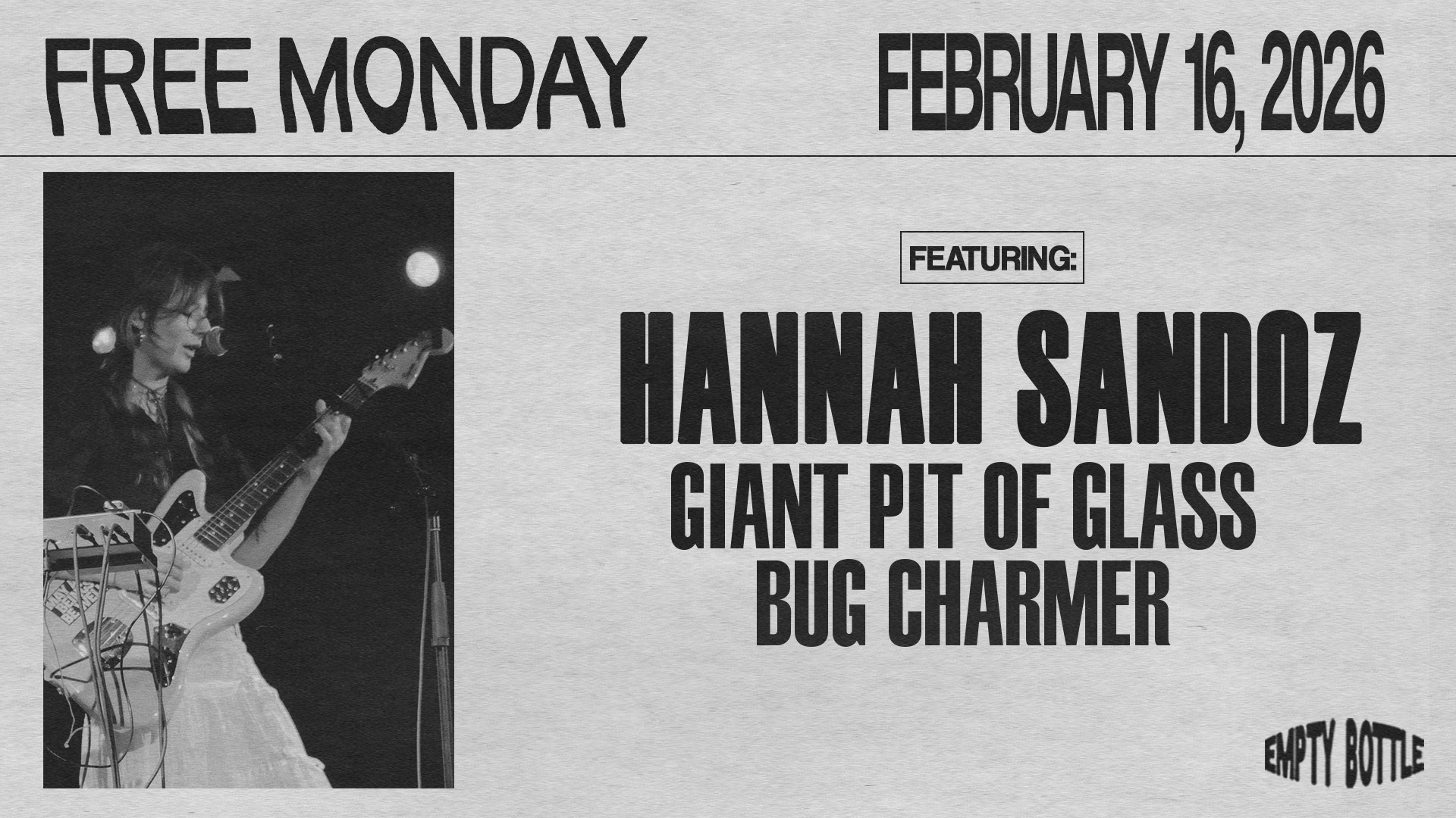 Hannah Sandoz – FREE MONDAY w/ Hannah Sandoz / Giant Pit of Glass / Bug ...