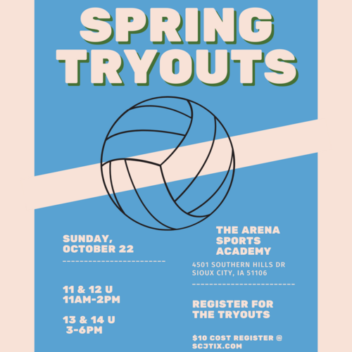 Siouxland Sports Academy – Arena volleyball spring club tryouts 13 & 14 U