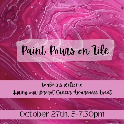 D'Art Center – Paint Pouring on Tiles during Breast Cancer Awareness Event!