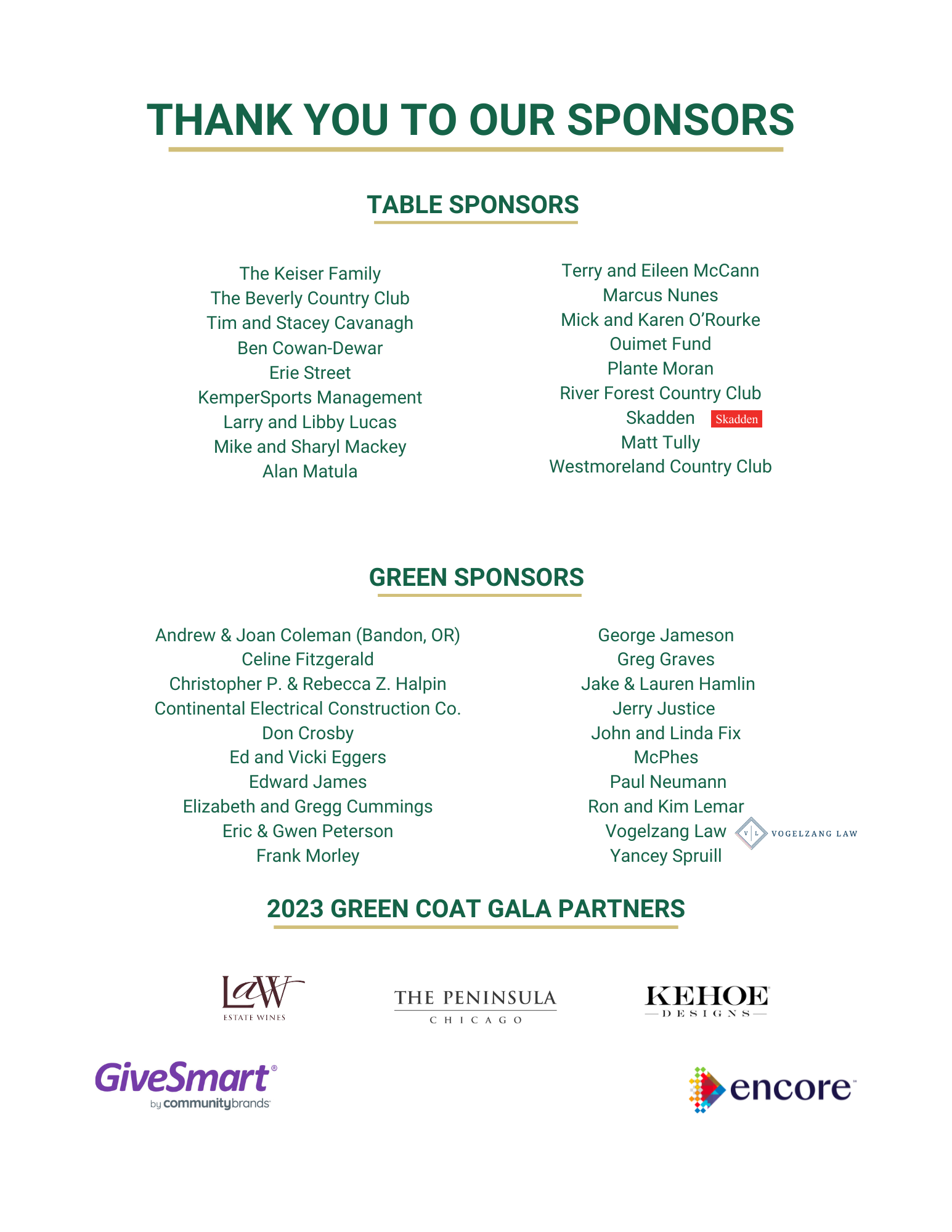 2023 Green Coat Gala | Powered By GiveSmart