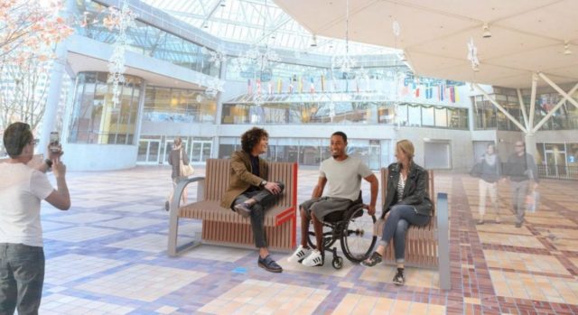 ICC street bench has wheelchair users in mind