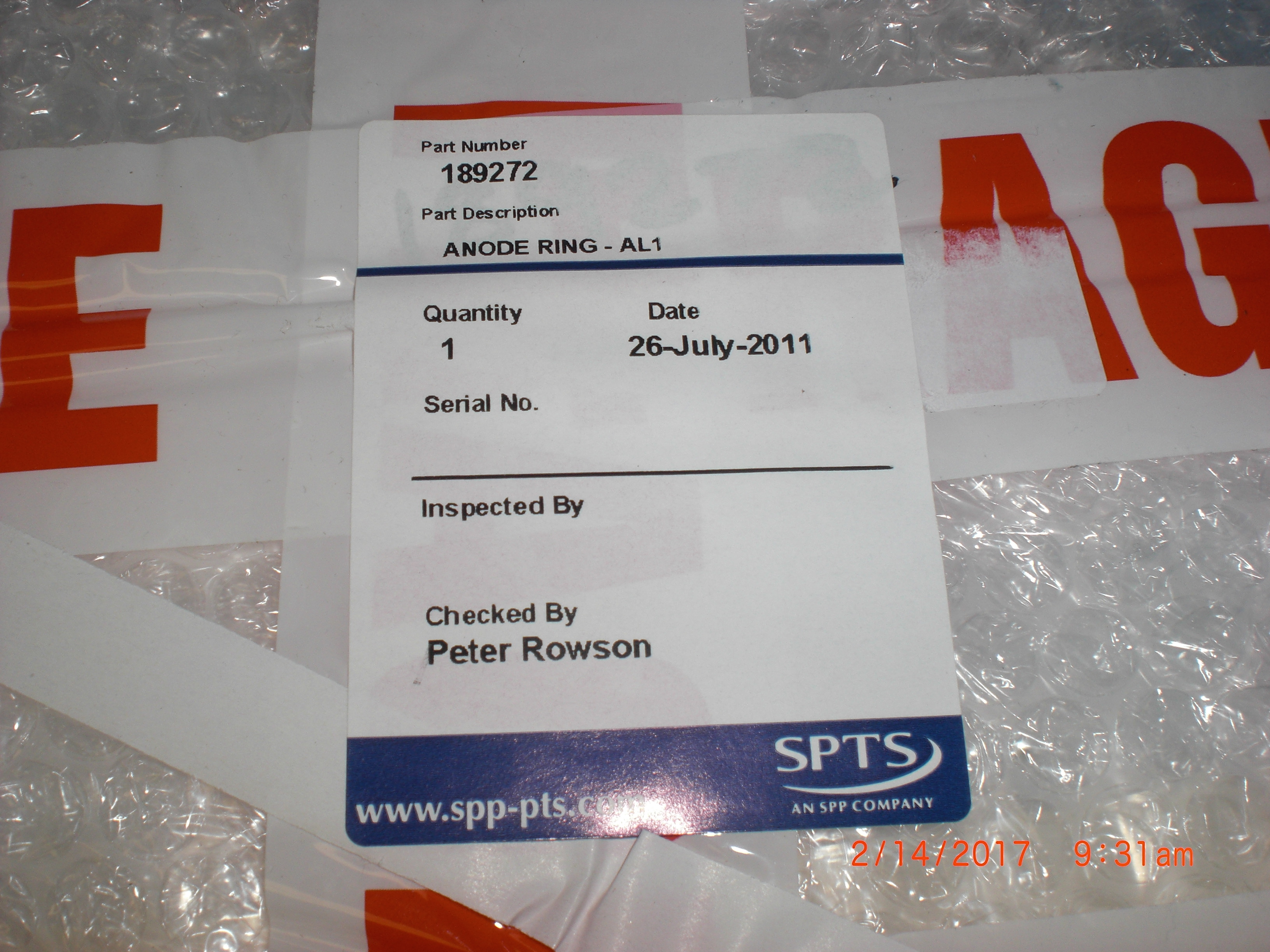 OEM Part SPTS tech 189272 Aviza 189272 ANODE RING - AL1 | eBay