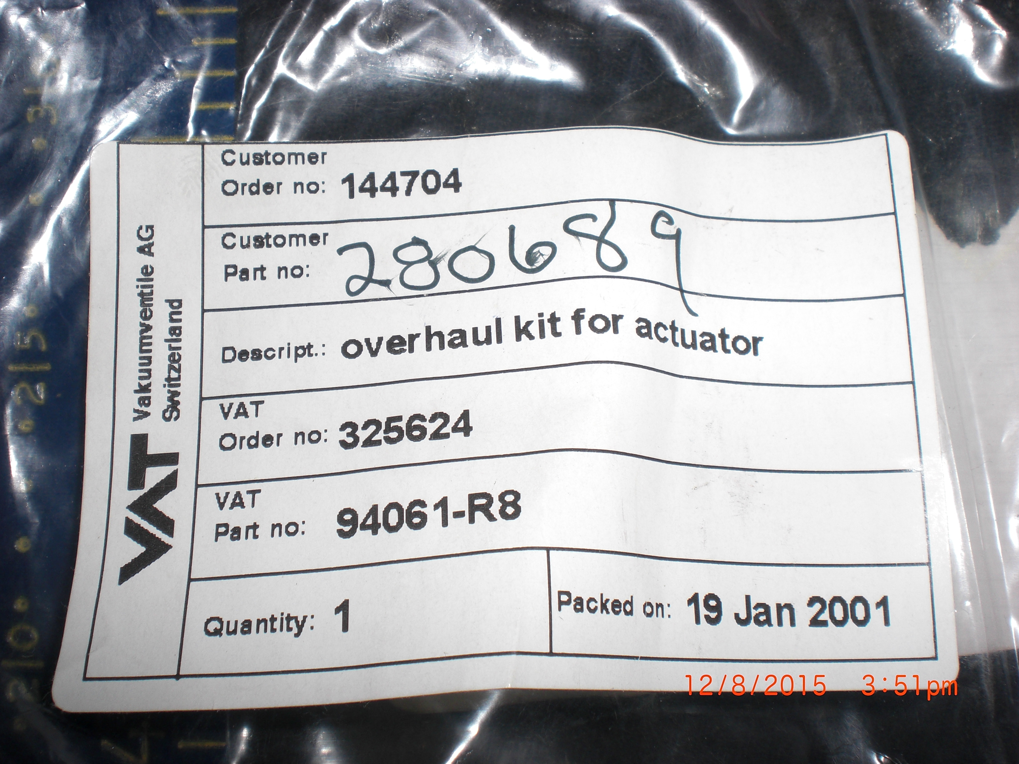 Valve Overhaul Kit for Actuator VAT 94061-R8 | eBay