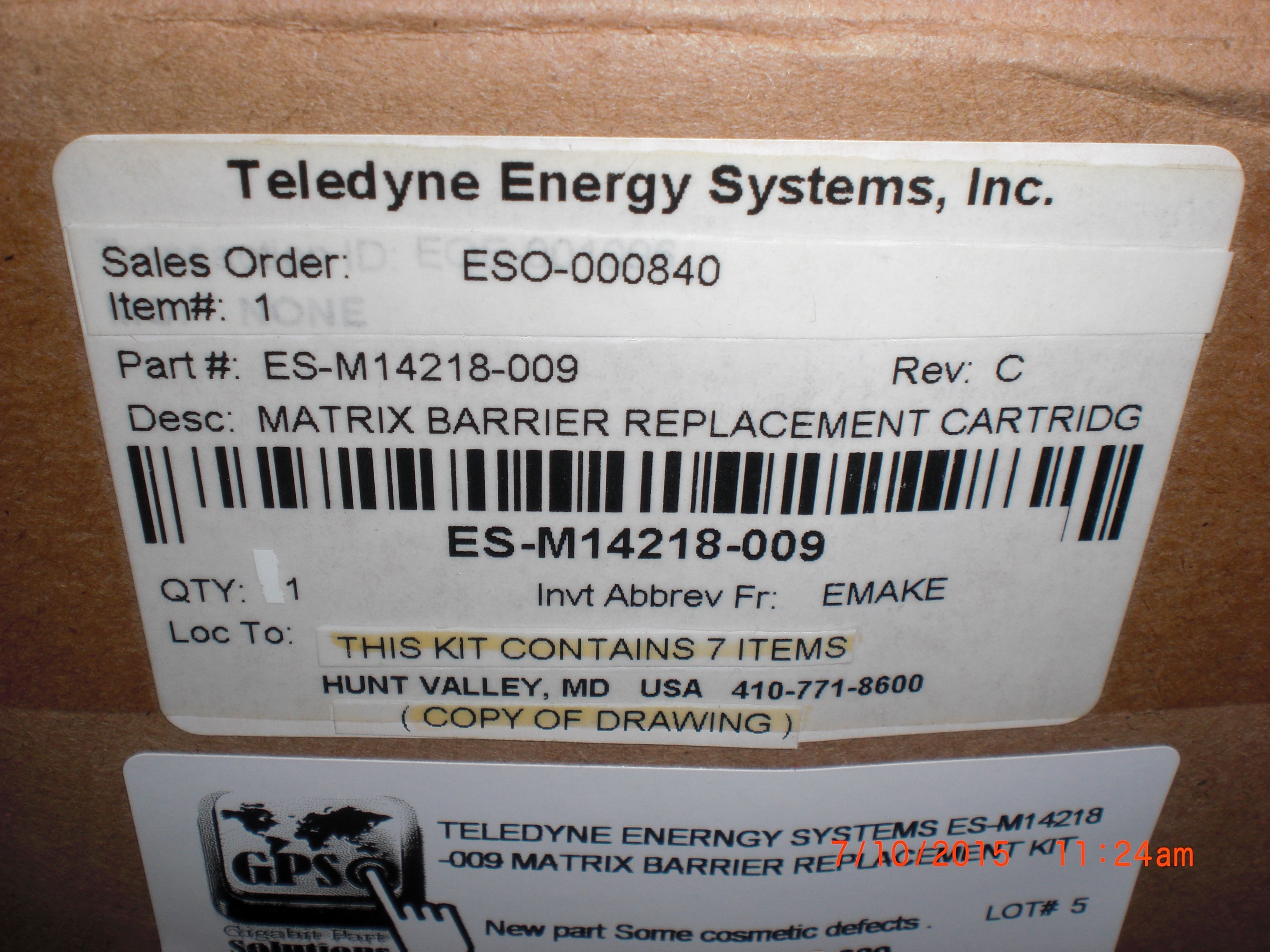 Kit Matrix Barrier Replacement TELEDYNE ENERNGY SYSTEMS ES-M14218-009 ...