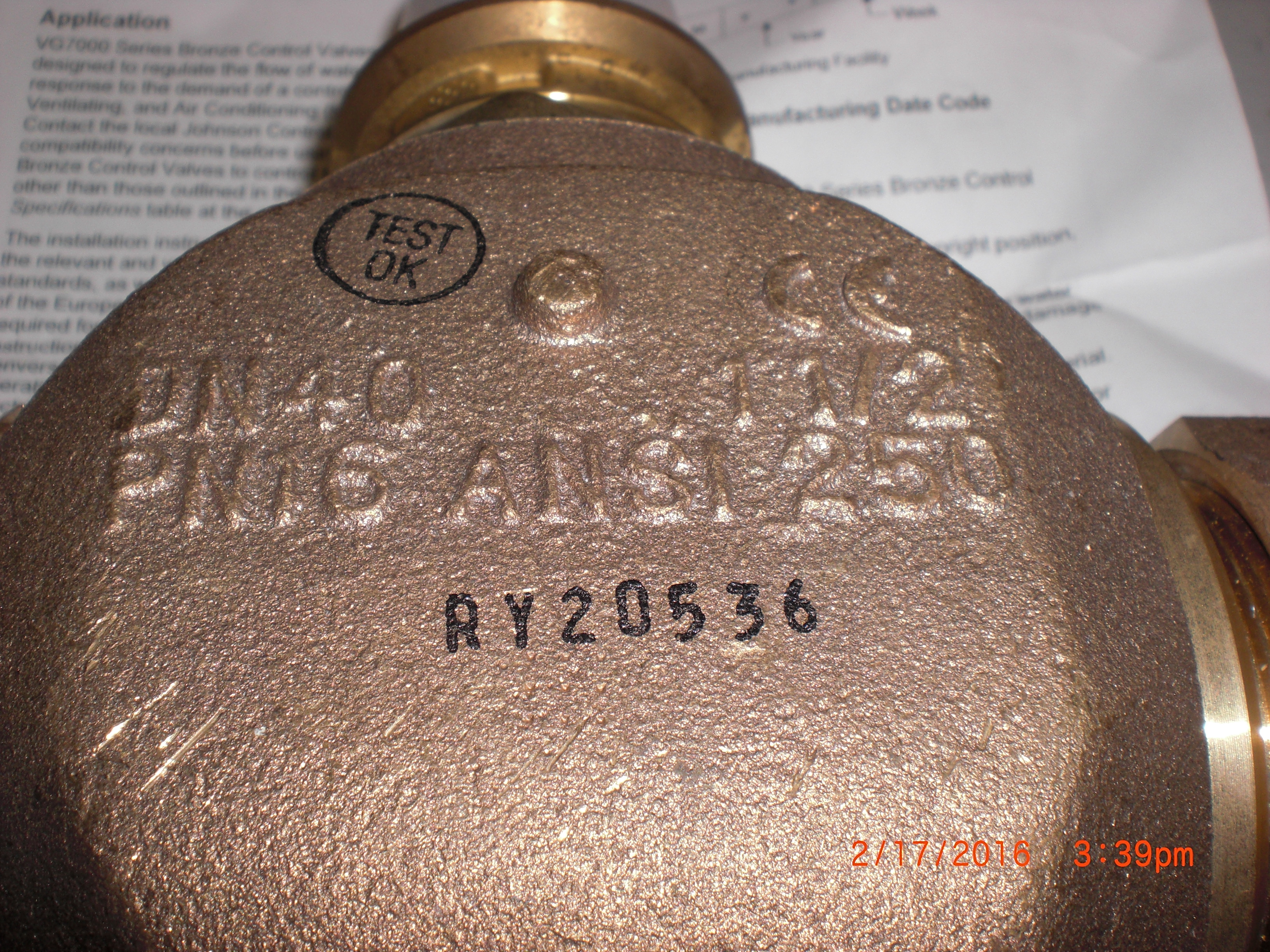 Valve JOHNSON CONTROLS PN16 ANSI 250 VG7000 Bronze Control 1 1/2in DN ...
