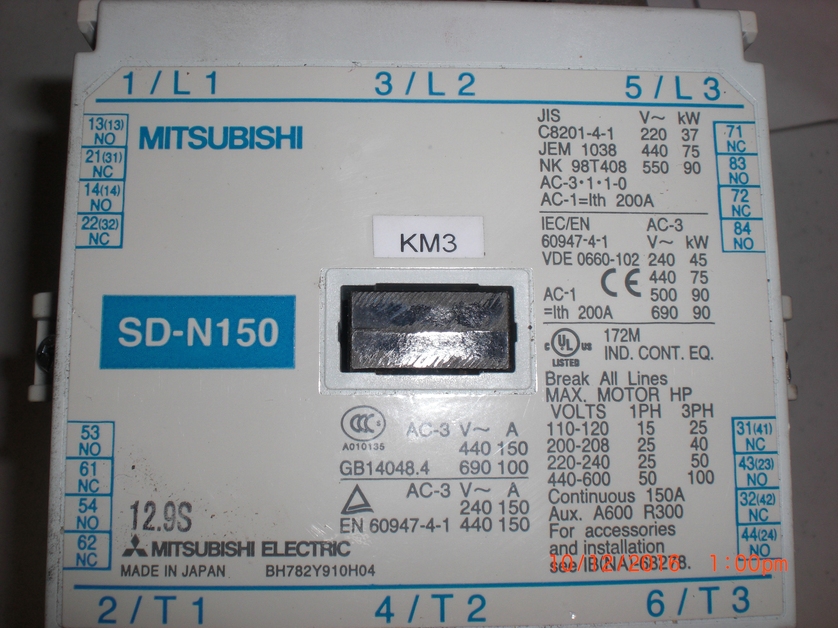Electrical Magnetic Contactor Starter MITSUBISHI SD-N150 Continuous 3-pole 150a | eBay