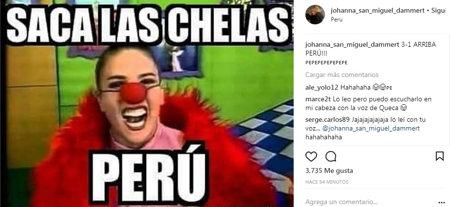 Instagram: Johanna San Miguel celebró triunfo de la selección con ...