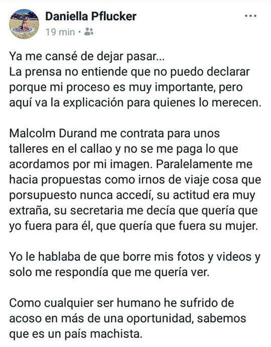 Facebook: Daniella Pflucker muestra pruebas en contra de Malcolm Durand ...