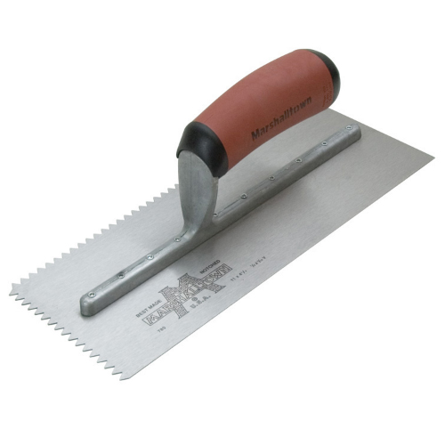 11" X 4 1/2" Notched Trowel-1/4 X 3/16 'V' w/Curved DuraSoft Handle at TSW