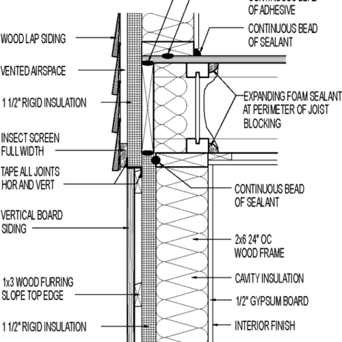 Wall section // wood lap siding // above vertical board siding // 1 1/2 ...
