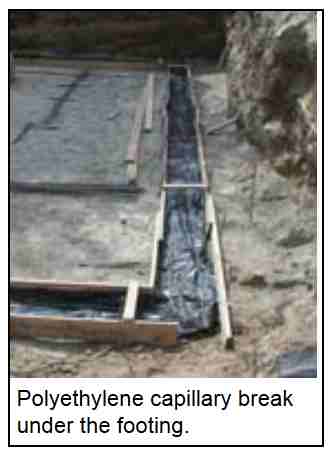 Capillary break over footing vs. vapor barrier under footing ...