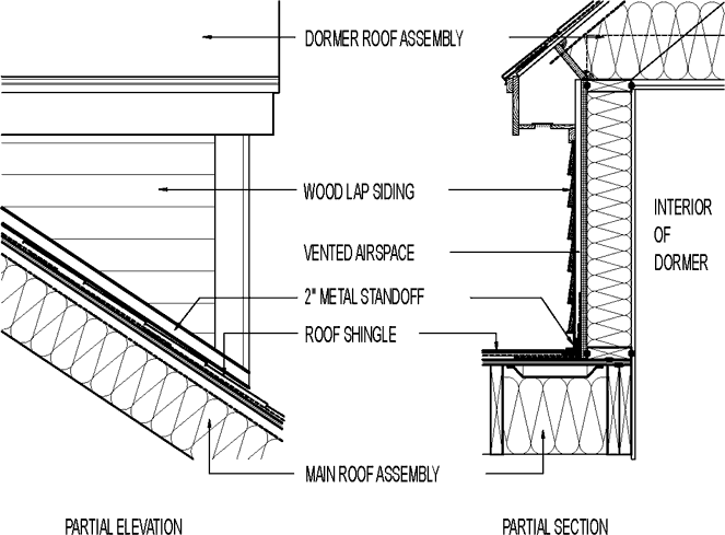Existing dormer // new wood lap siding // metal standoff ...