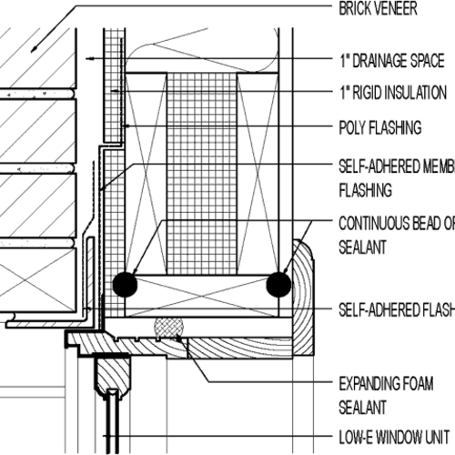 Flanged Window at Head. Exterior Foam Sheathing; Brick Veneer Siding ...