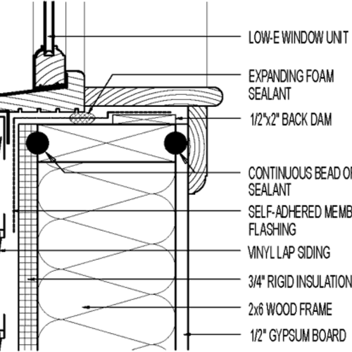 Flanged Window at Sill. Exterior Foam Sheathing; Vinyl Siding ...