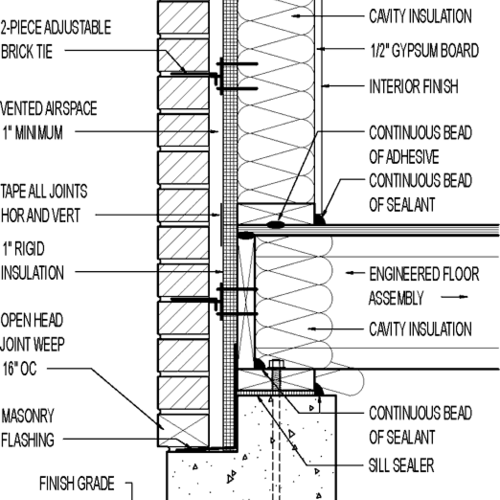 Wall section // brick veneer // 1" rigid insulation - GreenBuildingAdvisor