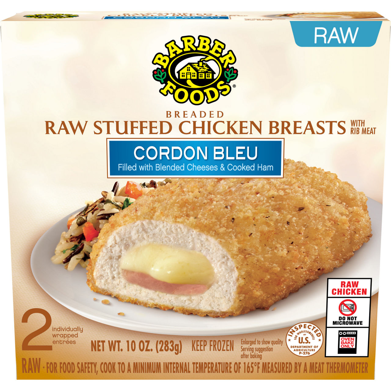 Barber Foods Stuffed Chicken Breasts Cordon Bleu, 2 Count (Frozen)