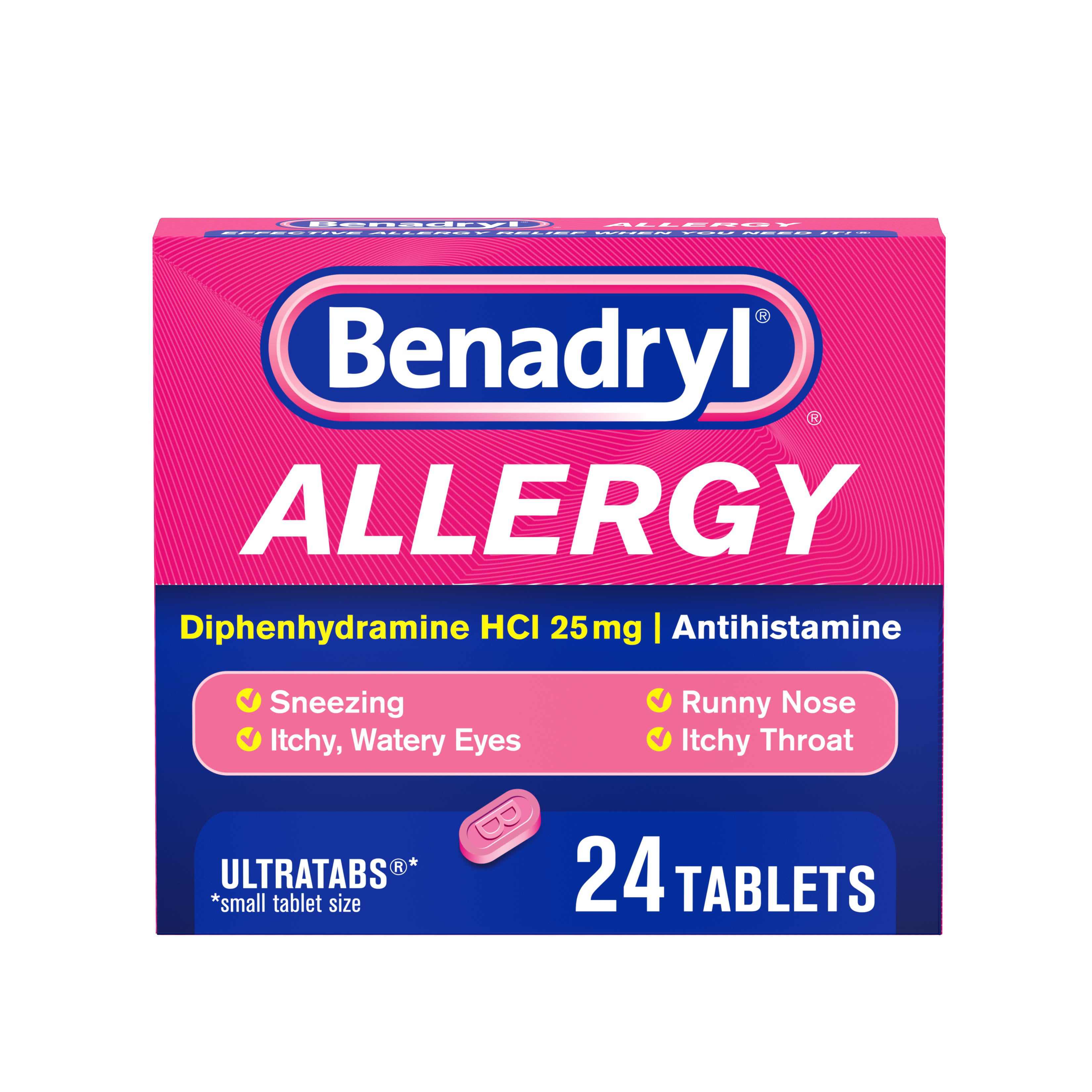 Benadryl Ultratabs Antihistamine Cold & Allergy Relief Tablets, 24 Ct